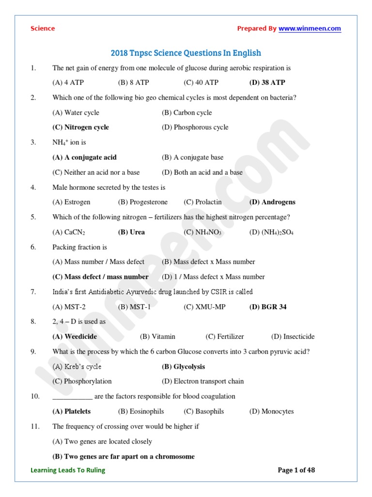 2018 TNPSC Science Questions in English | PDF | Electromagnetic ...