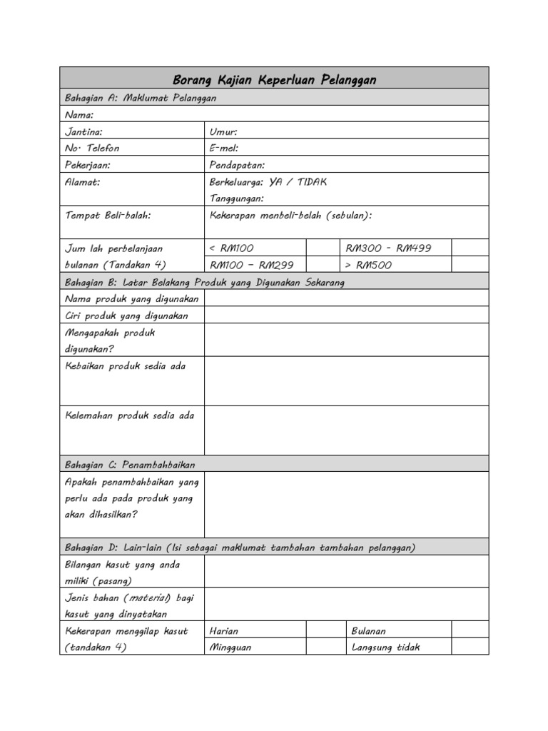 Borang Kajian Keperluan Pelanggan Ms40 BK Teks T3 | PDF