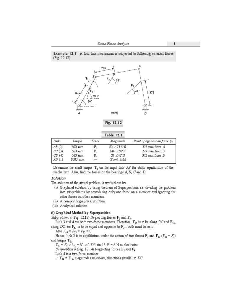 Determining Static Forces and Torques in a Four-Link Mechanism Through ...