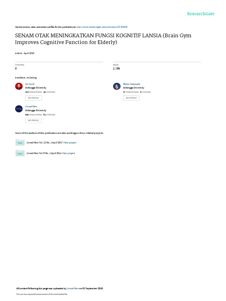 Senam Otak Meningkatkan Fungsi Kognitif Lansia (Brain Gym Improves Cognitive Function For ...