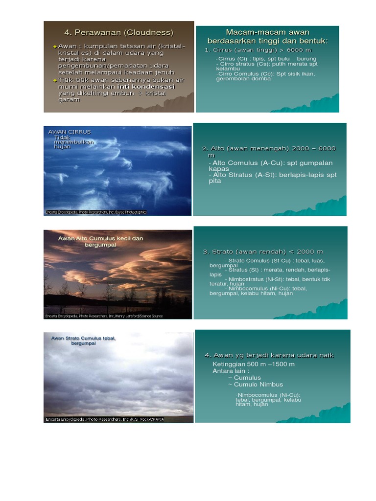 Perawanan (Cloudness) : Macam-Macam Awan Berdasarkan Tinggi Dan Bentuk | PDF