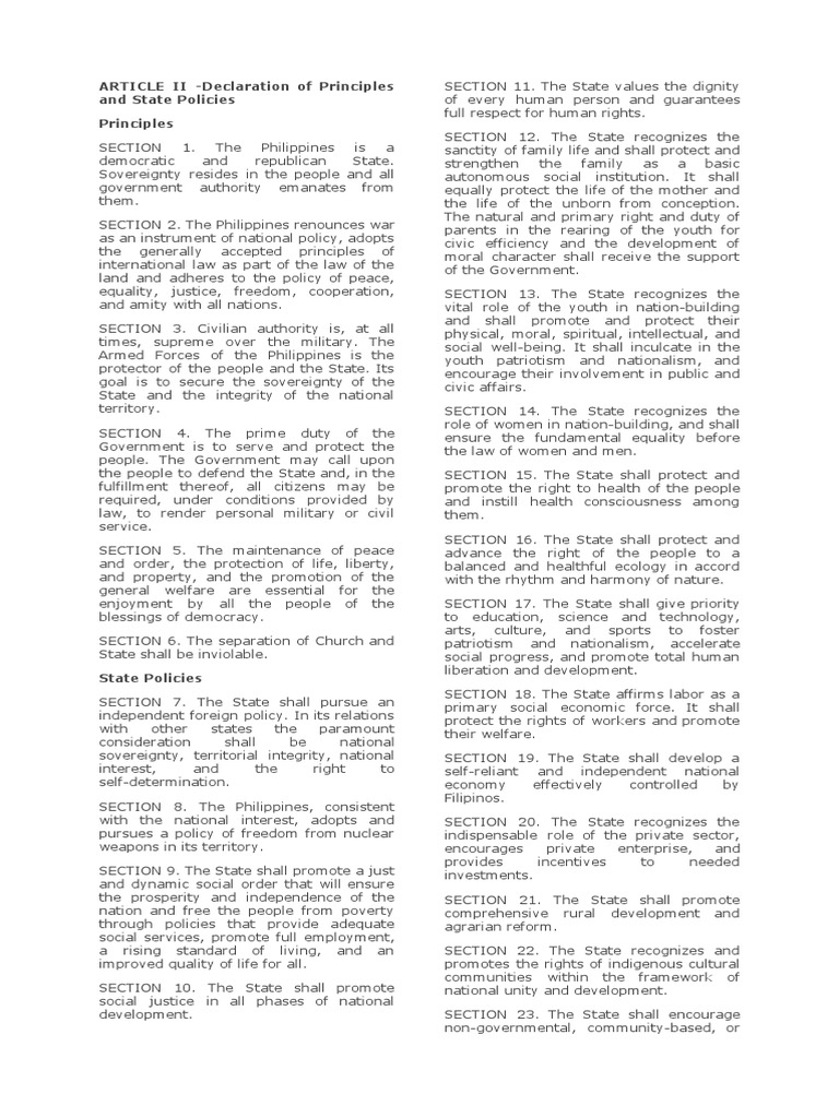 ARTICLE II - Declaration of Principles and State Policies Principles ...