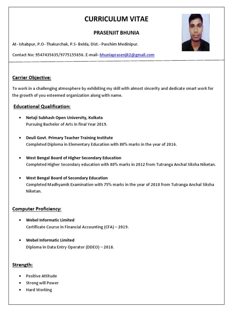 Curriculum Vitae: Prasenjit Bhunia | PDF | Wellness