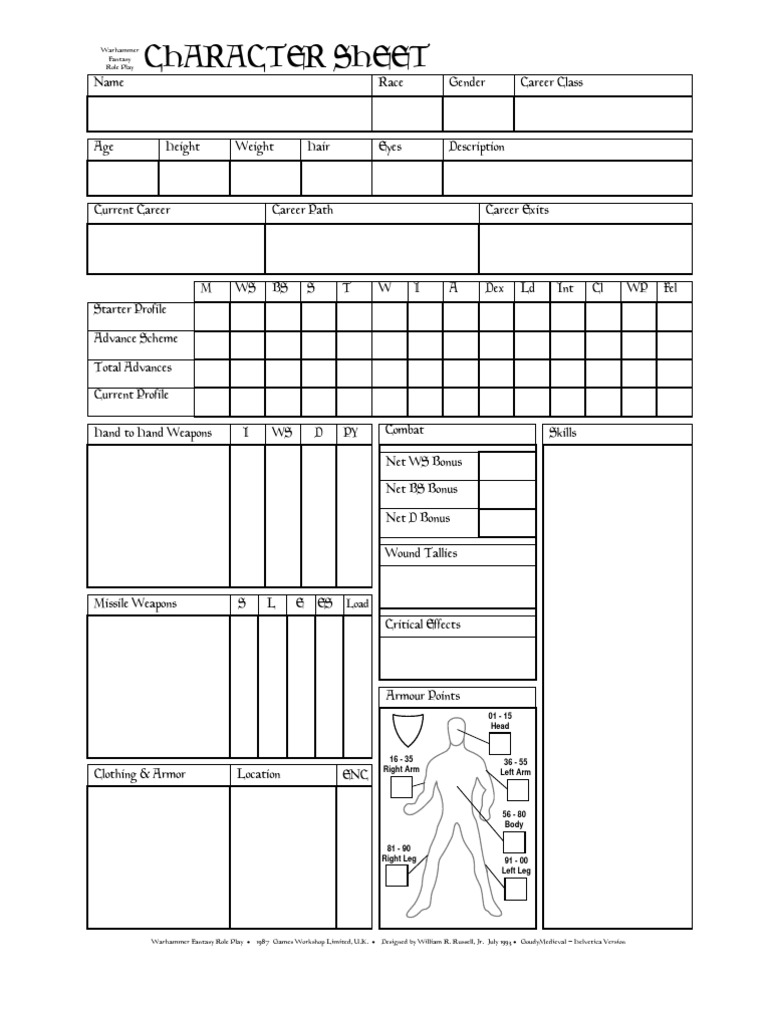 Warhammer Fantasy Roleplay Accessory) Character Sheet | PDF | Fantasy ...