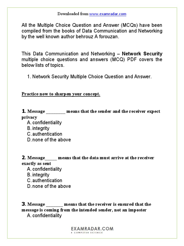 CH 31 Network Security Multiple Choice Questions and Answers PDF | PDF ...