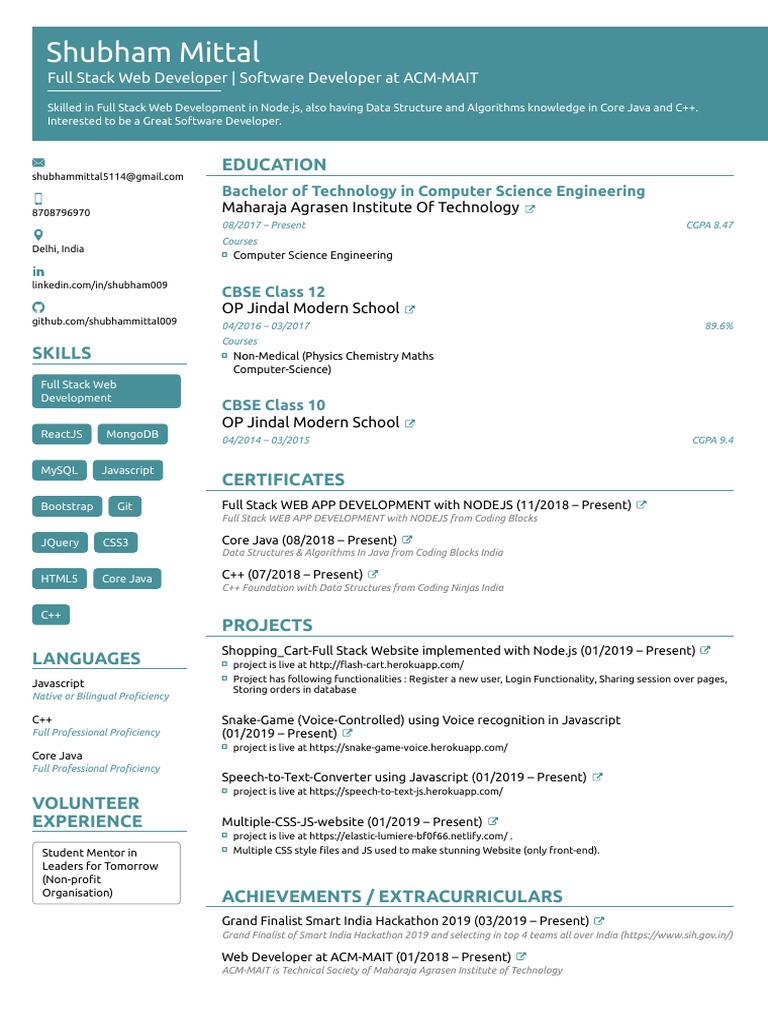 Shubham Resume | PDF | Java Script | Web Development
