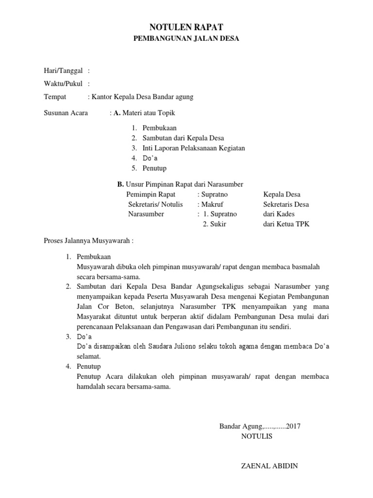 Notulen Rapat | PDF | Karier & Perkembangan