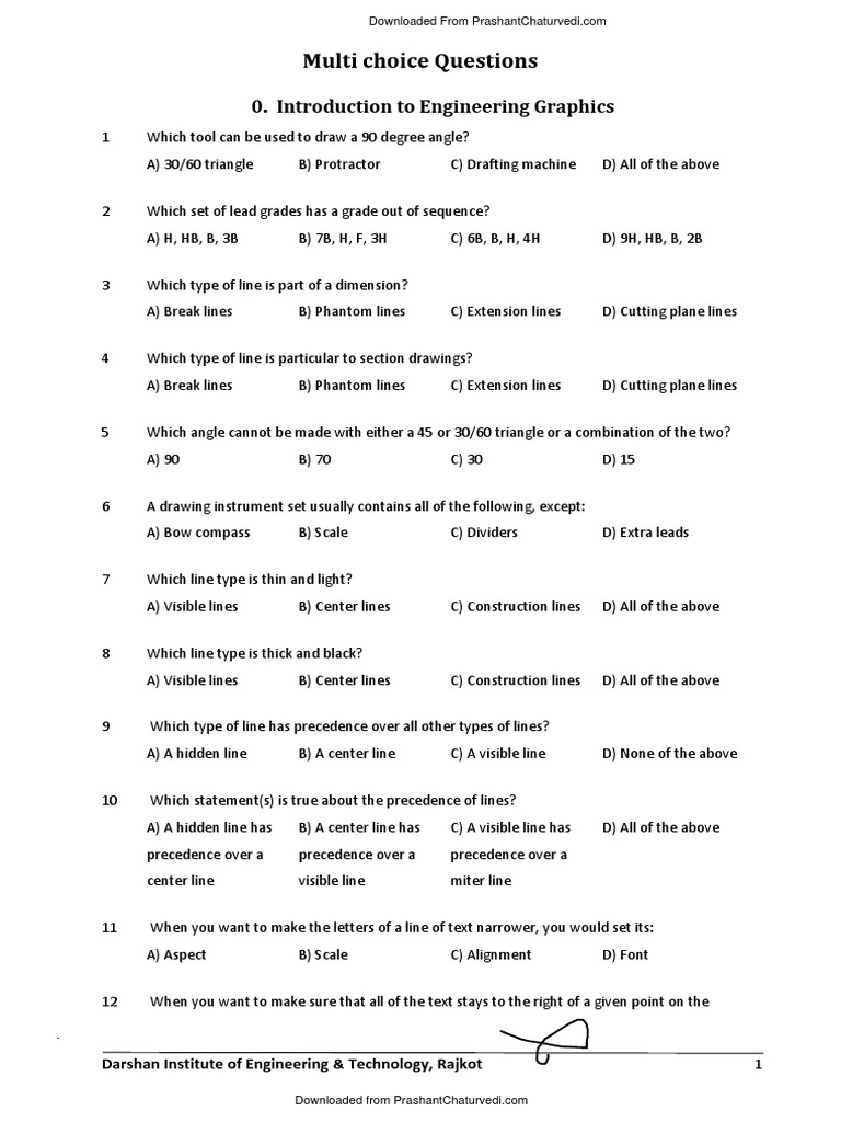 Engineering Drawing MCQ Prashantchaturvedi - Com 1 | PDF | Perspective ...