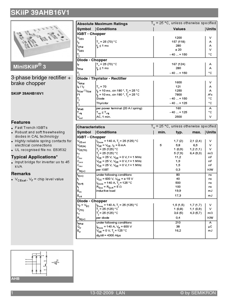 Semikron Datasheet Skiip 39ahb16v1 25230190 | PDF | Electrostatic Discharge | Electronic Engineering
