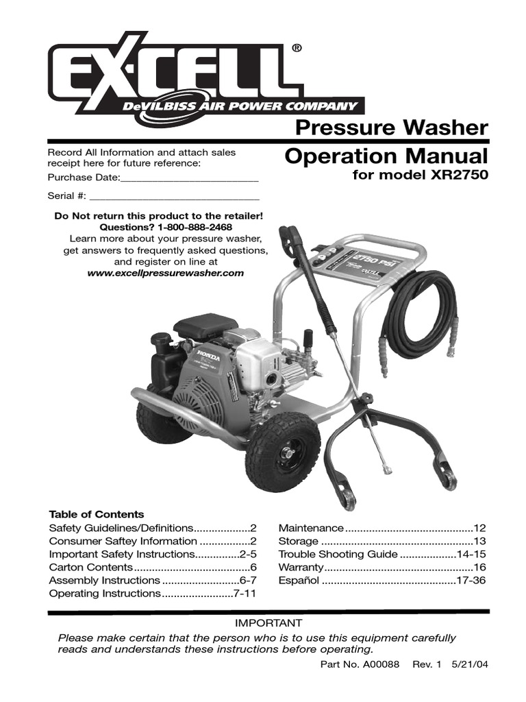 Ex Cell XR2750 Pressure Washer Operation Manual PDF Carburetor Fires