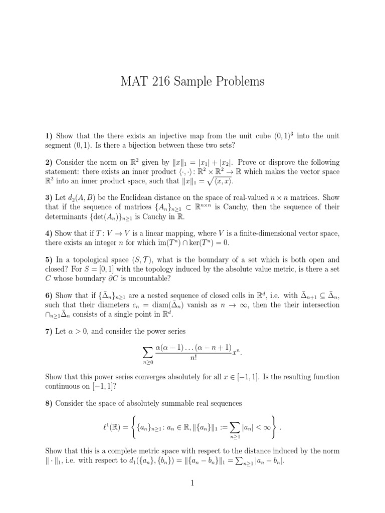 MAT 216 Sample Problems | PDF