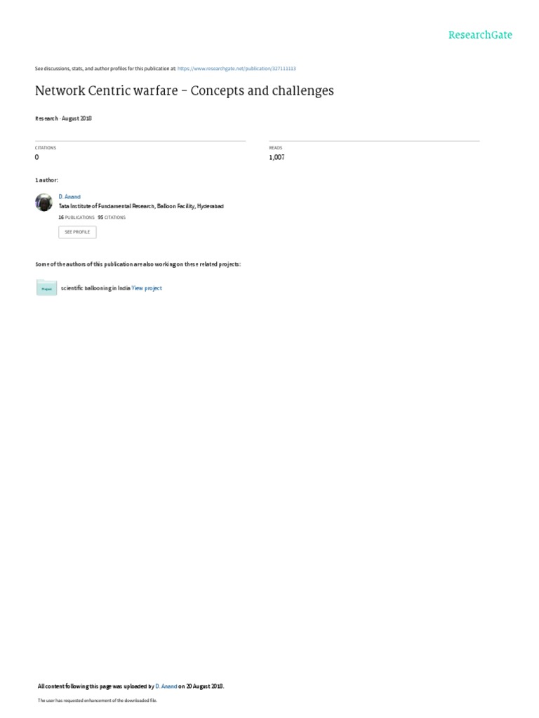 Network Centric Warfare - Concepts and Challenges: August 2018 | Download Free PDF | Command And ...
