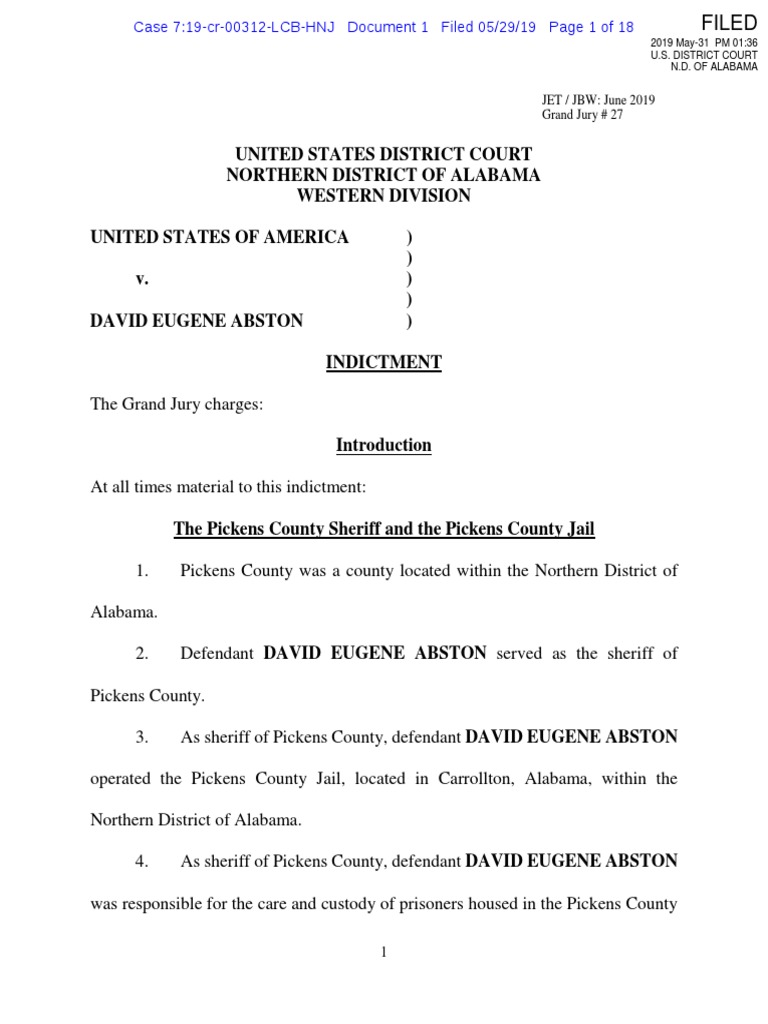 Pickens County Sheriff Federal Indictment | PDF | County (United States ...