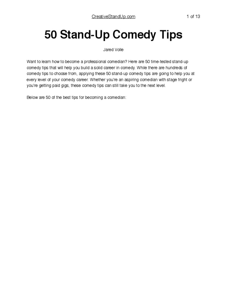 50 Essential Stand-Up Comedy Tips | PDF | Stand Up Comedy | Jokes