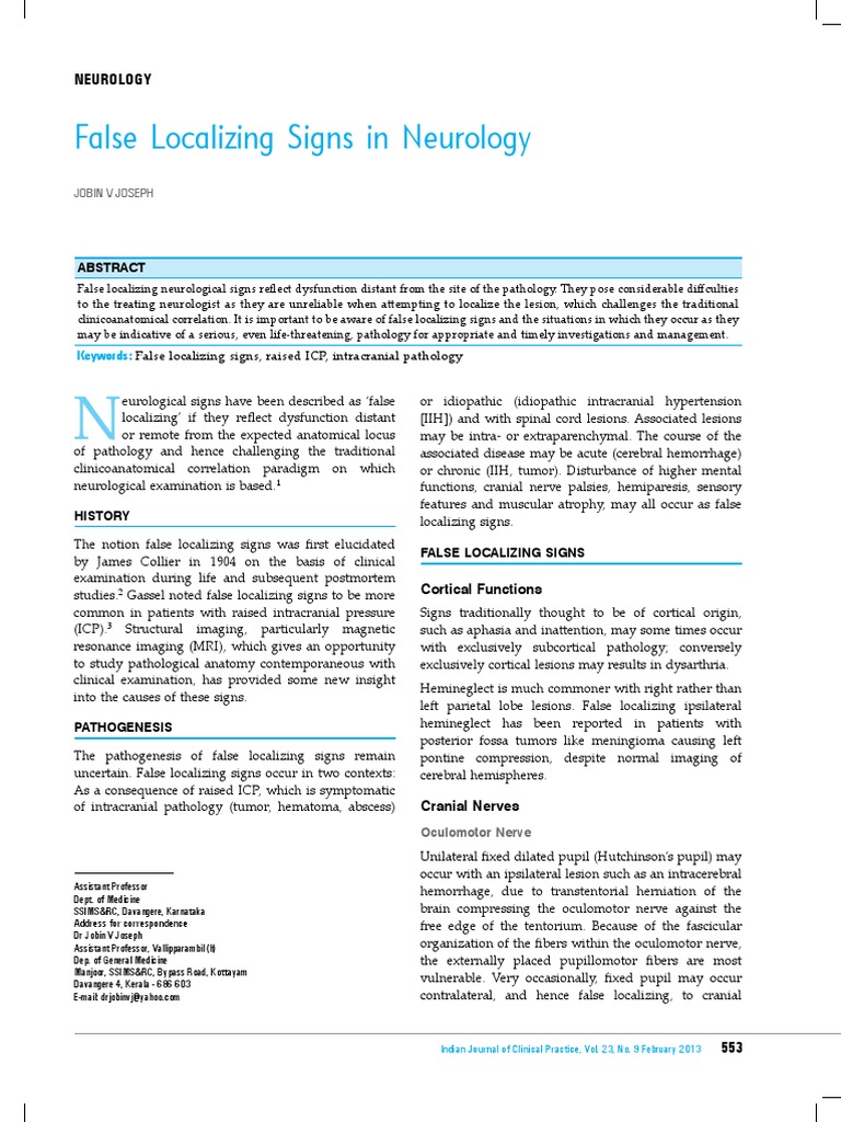 False Localising Signs PDF | PDF | Alzheimer's Disease | Neuroscience