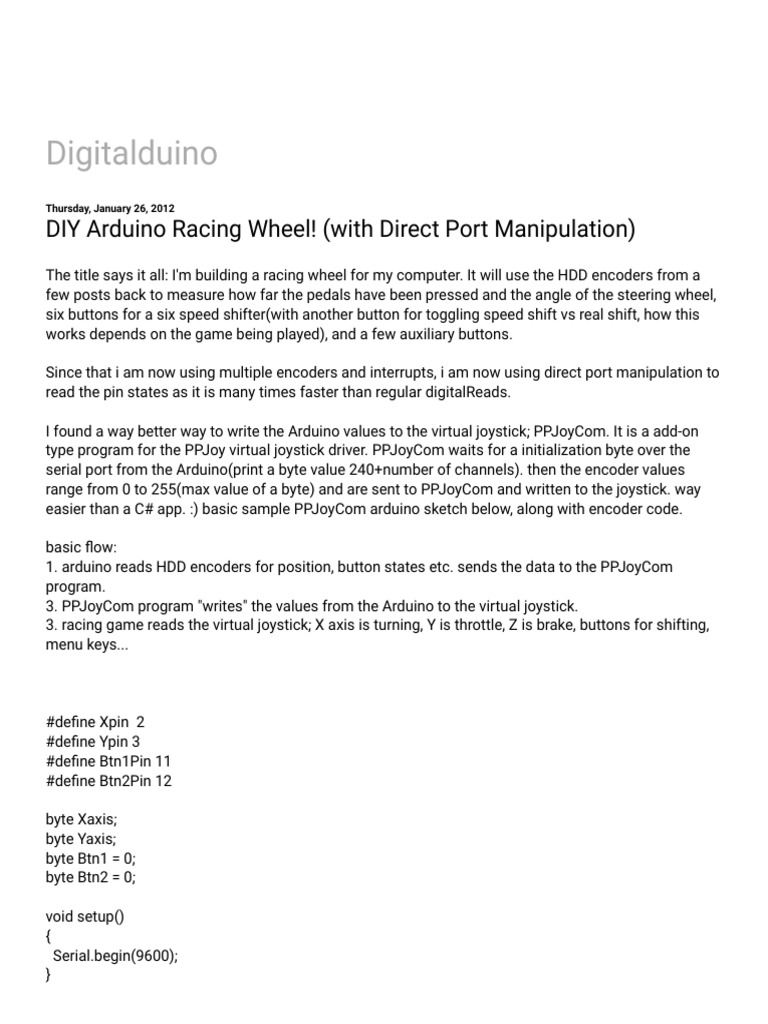 Digitalduino - DIY Arduino Racing Wheel! (With Direct Port Manipulation) PDF | PDF | Arduino ...