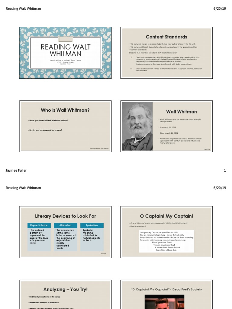 PDF Powerpoint Whitmanpoetry 304 | PDF | Walt Whitman | Poetry