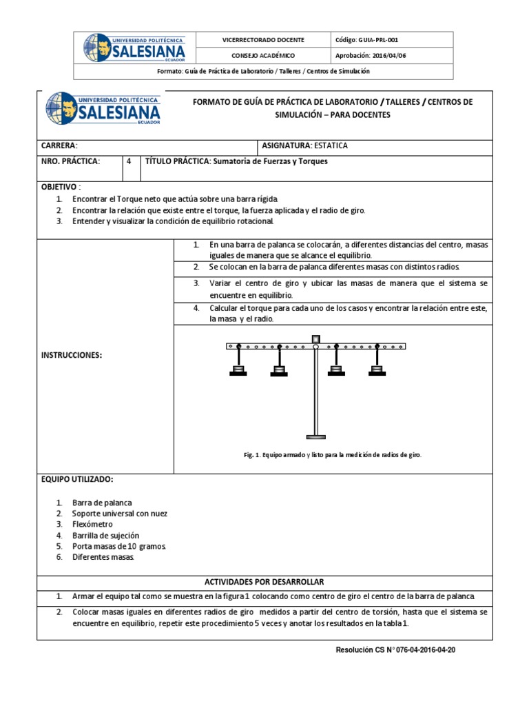 Pract 4 Sumatoria de Fuerzas y Torques | PDF | Laboratorios | Simulación