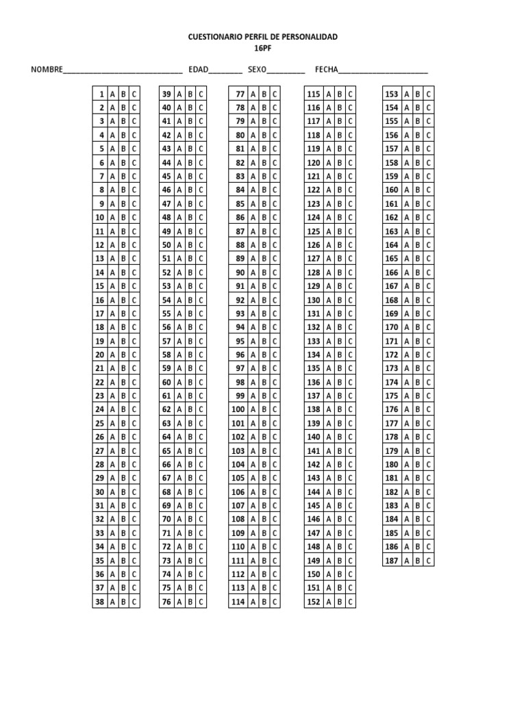 Hoja de Respuestas 16PF | PDF
