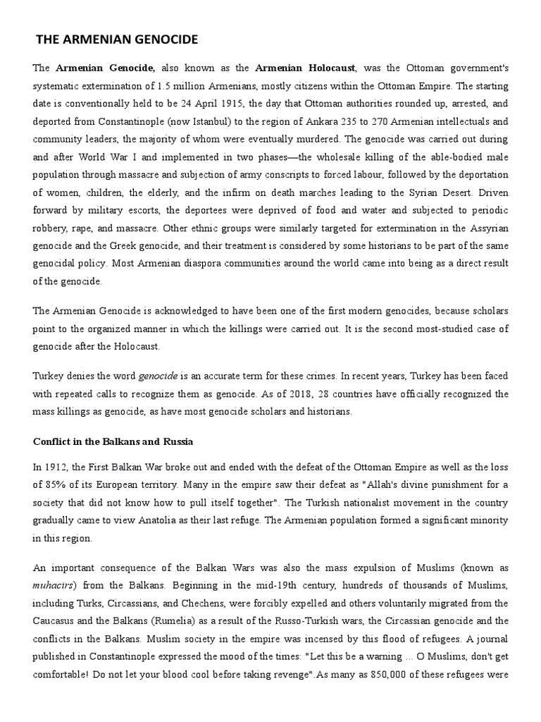 The Armenian Genocide: Conflict in The Balkans and Russia | PDF ...