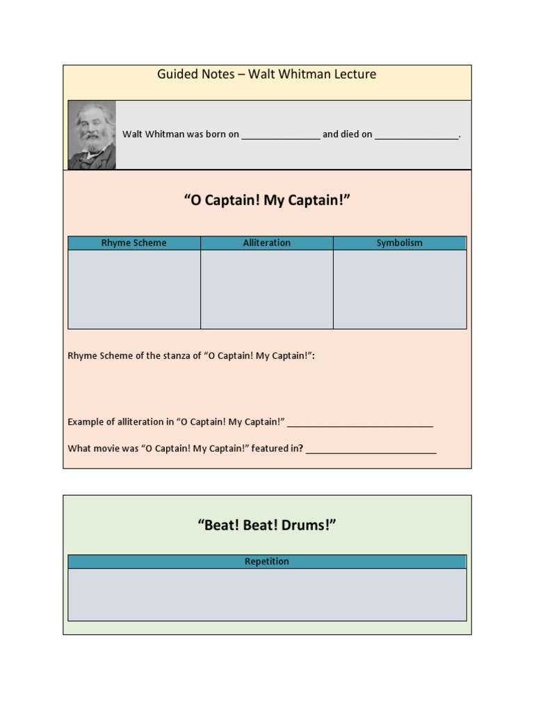 Pdfguided Notes Walt Whitman | PDF | Poetry