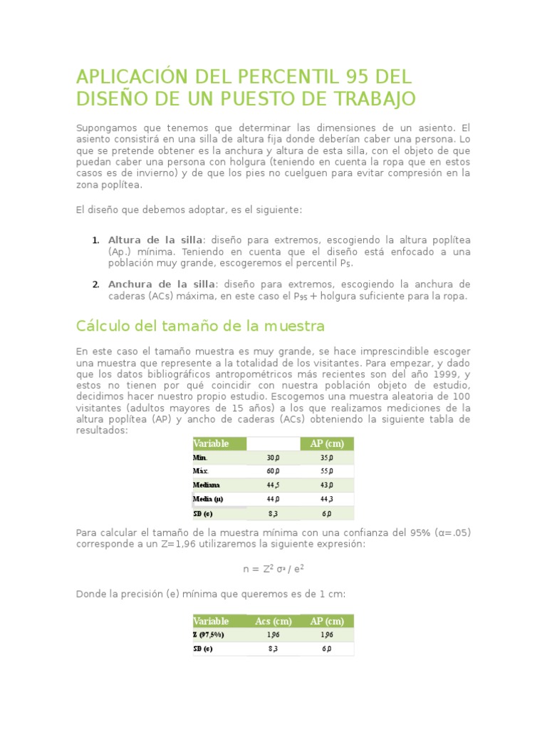 Aplicación Del Percentil 95 Del Diseño de Un Puesto de Trabajo | PDF ...