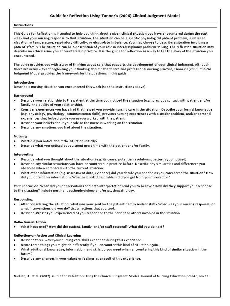Guide For Reflective Journaling Tanner Model | PDF | Nursing | Information