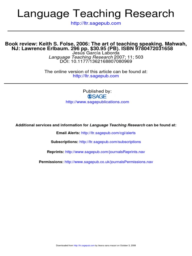 The Art of Teaching Speaking | PDF | Second Language | Applied Linguistics