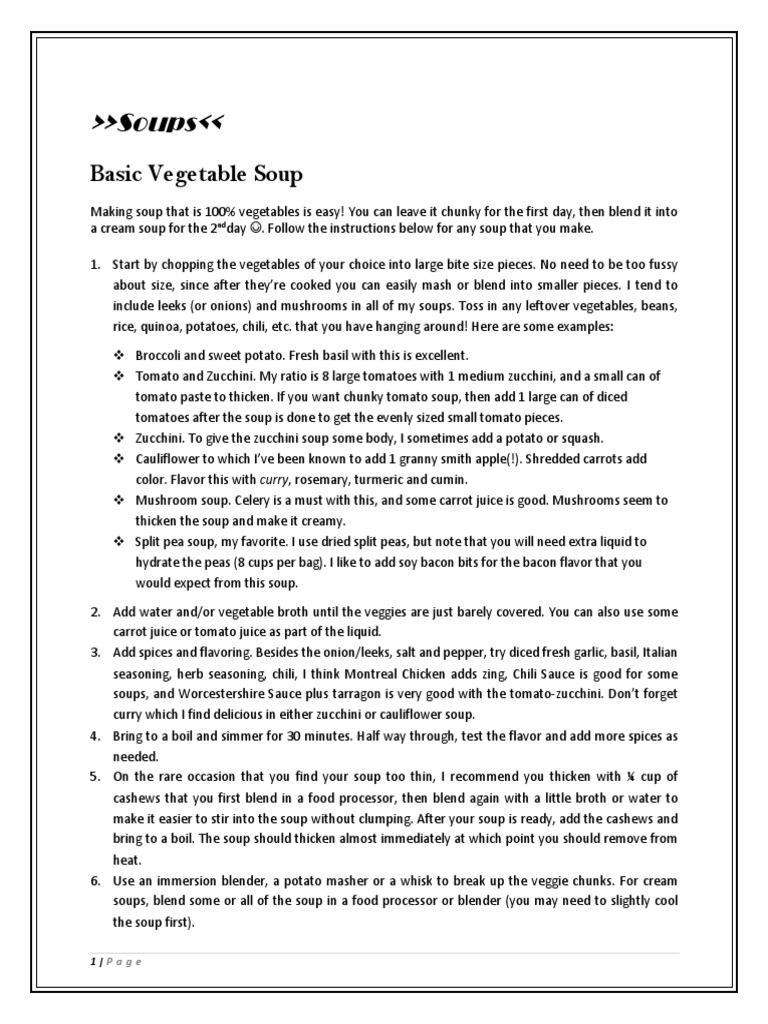 Soups : Basic Vegetable Soup | PDF | Soup | Curry