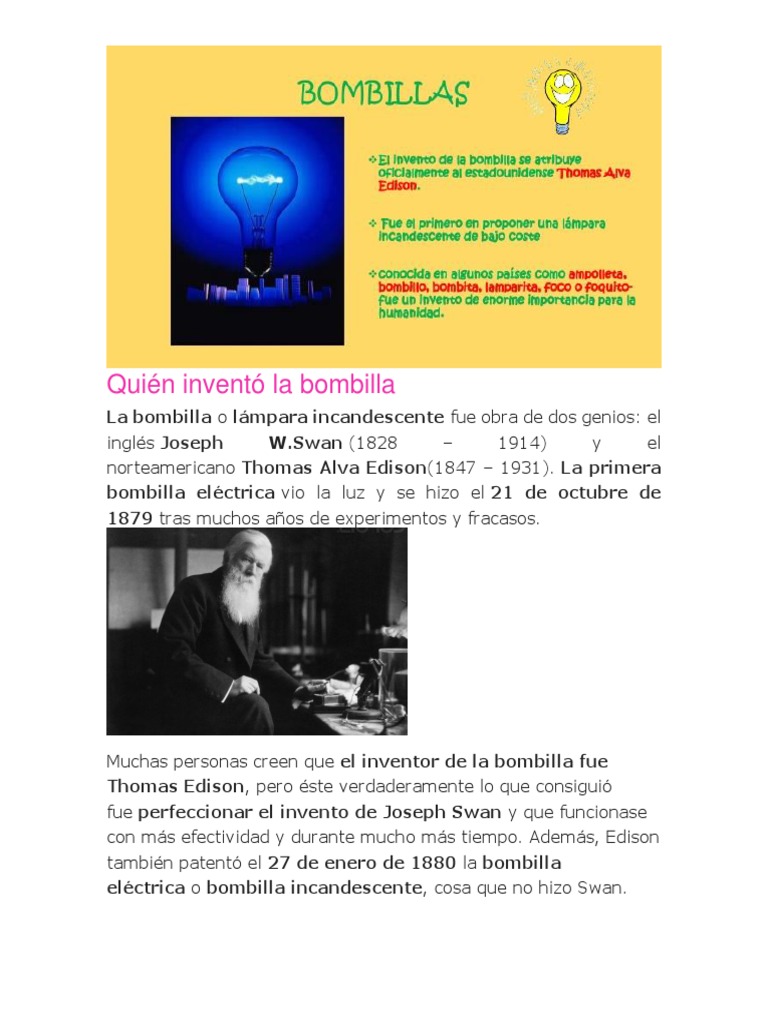 Quién Inventó La Bombilla | PDF | Bombilla incandescente | Thomas Edison