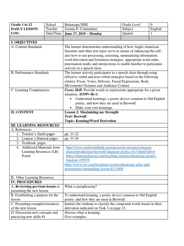 June 17-21 Josenia | PDF | Beowulf