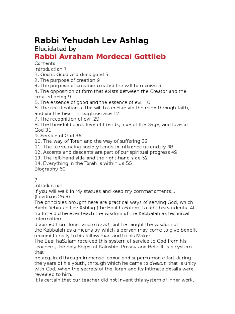 Rabbi Yehudah Lev Ashlag | PDF | Creator Deity | Love