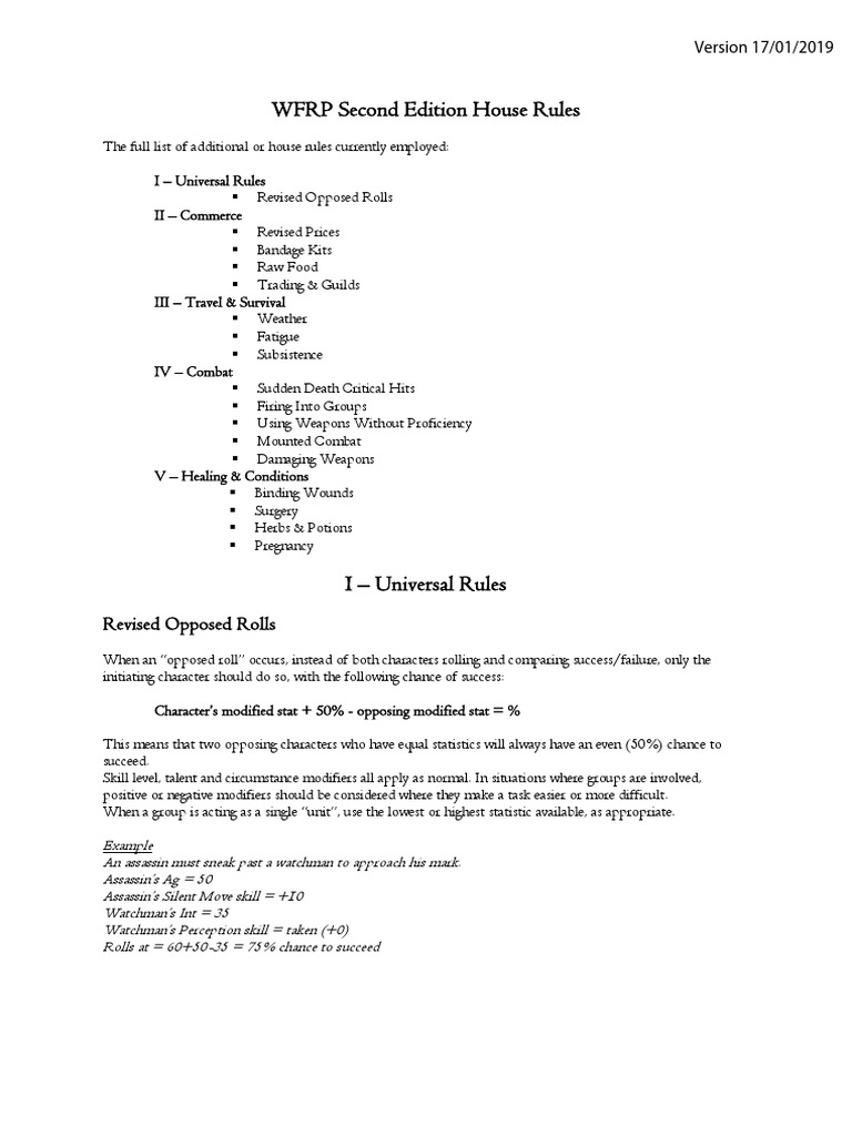 House Rules, Complete (WFRP 2nd Ed) | PDF | Birth Control | Nausea