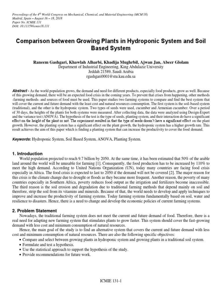 Comparing Plant Growth Rates in Hydroponic and Soil-Based Systems: A ...