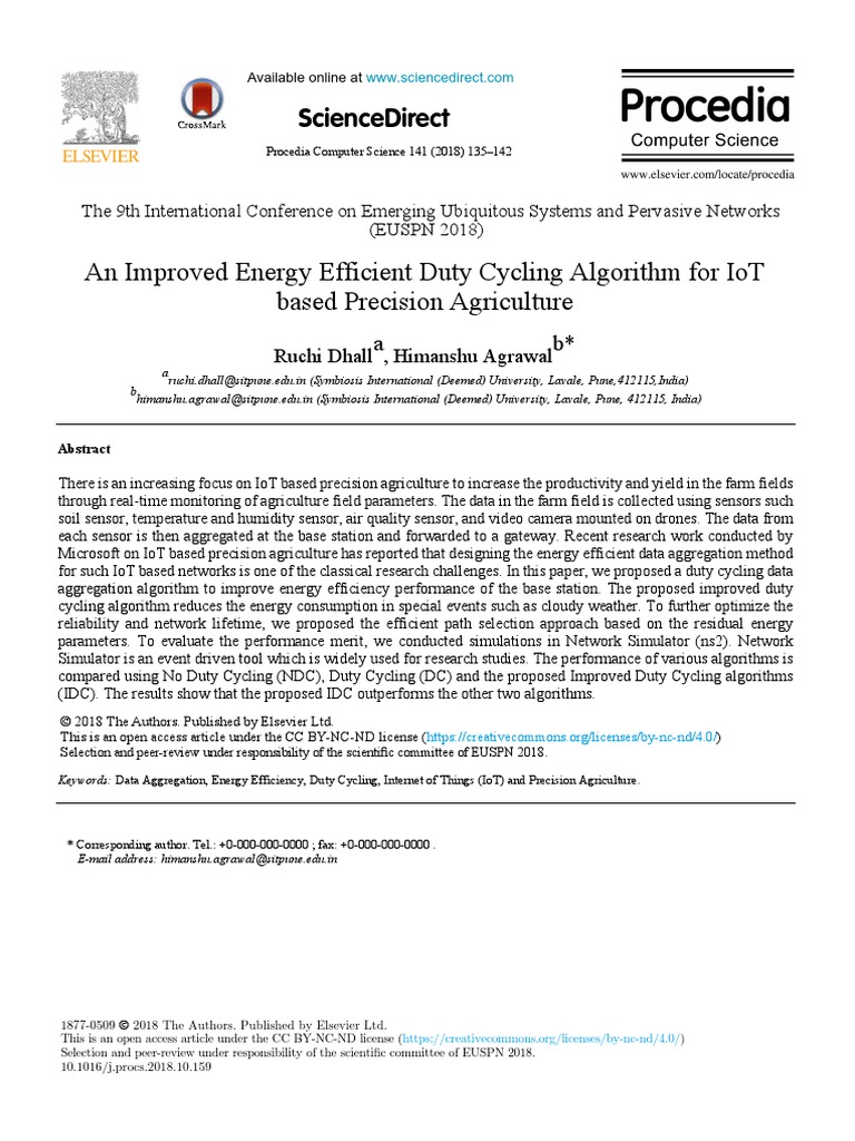 An Improved Energy Efficient Duty Cycling Algorithm For IoT Based Precision Agriculture | PDF ...