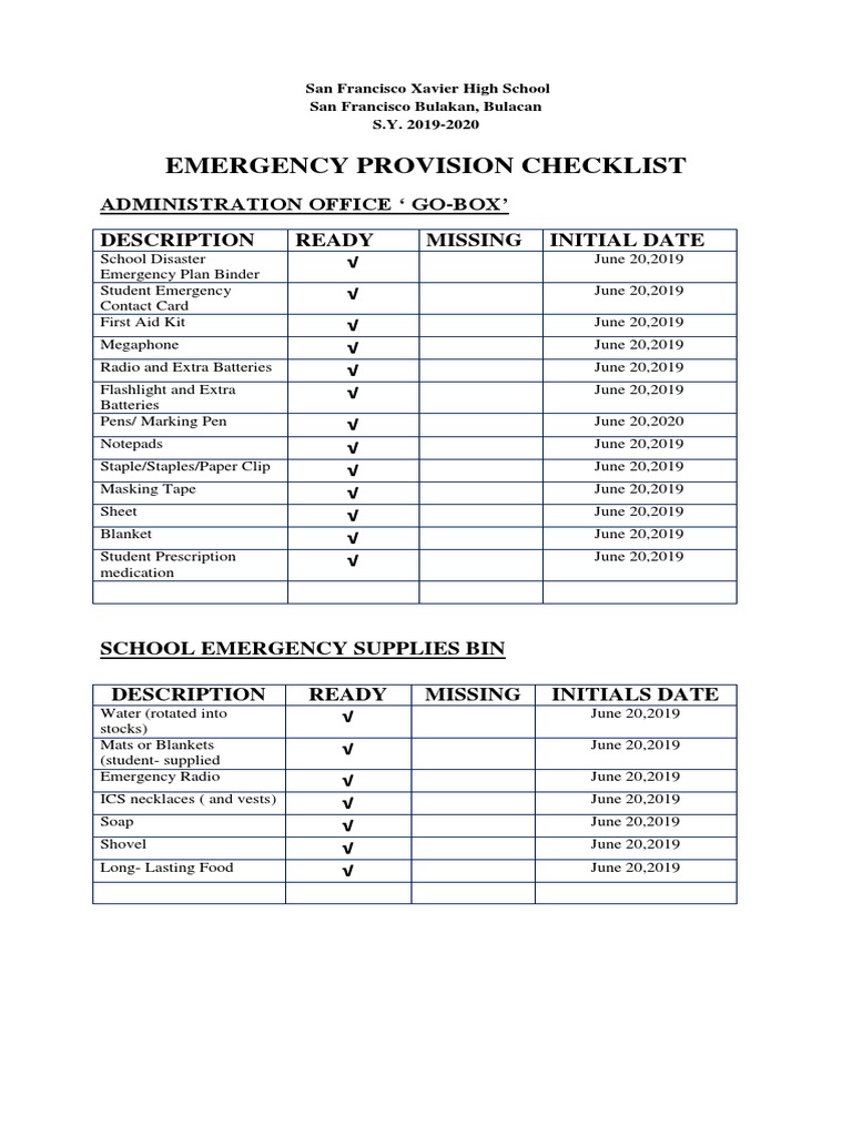 Emergency Provision Checklist | Download Free PDF | Emergency ...