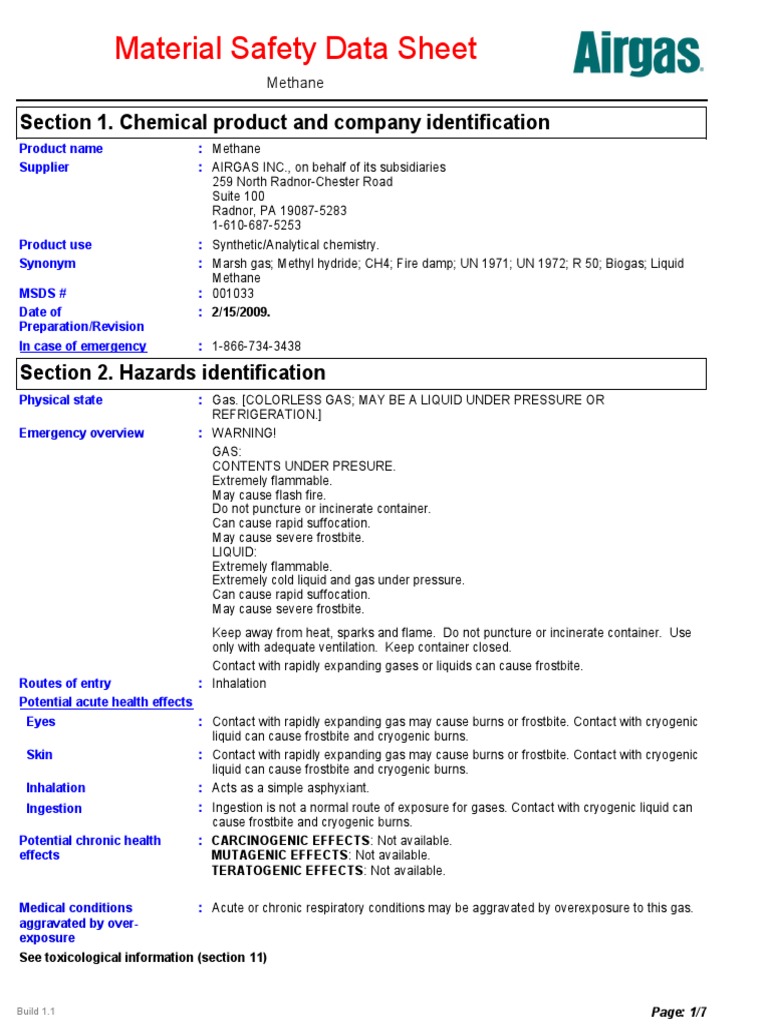 Material Safety Data Sheet: Section 1. Chemical Product and Company Identification | Download ...