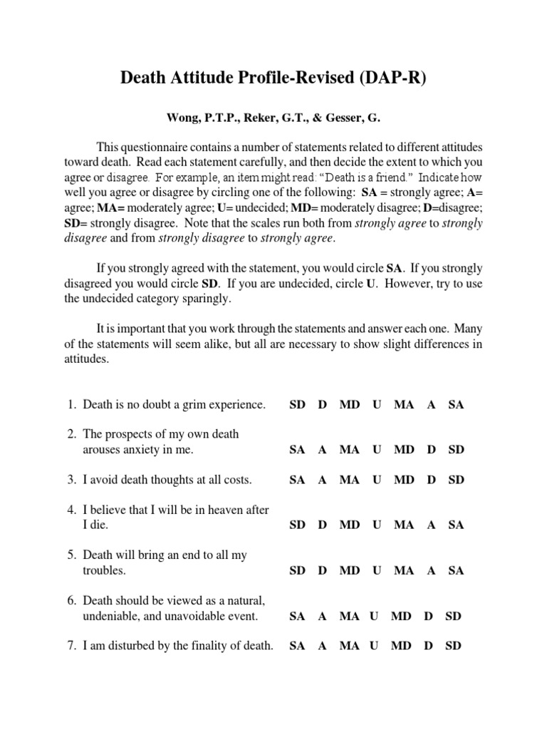 1.a. Death Attitude Profile Revised Scale | PDF | Afterlife | Cognition