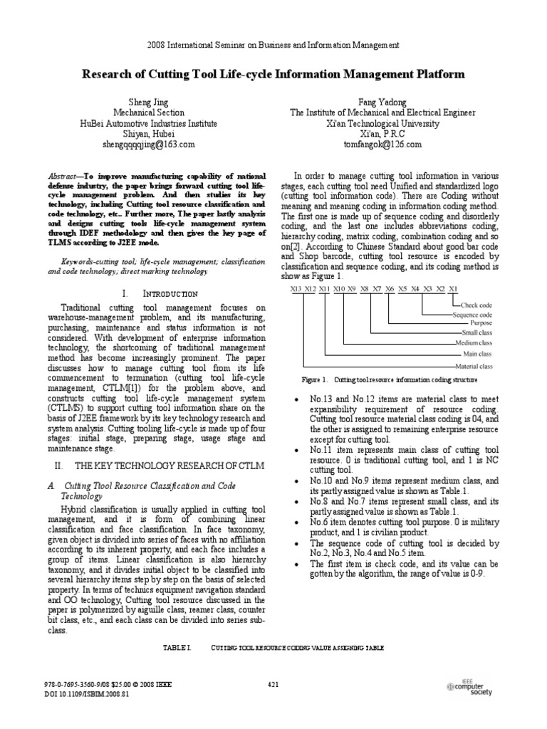 Research of Cutting Tool Life-Cycle Information Management Platform ...