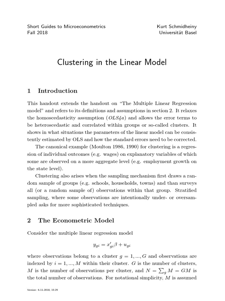 Clustering in The Linear Model | Download Free PDF | Ordinary Least ...