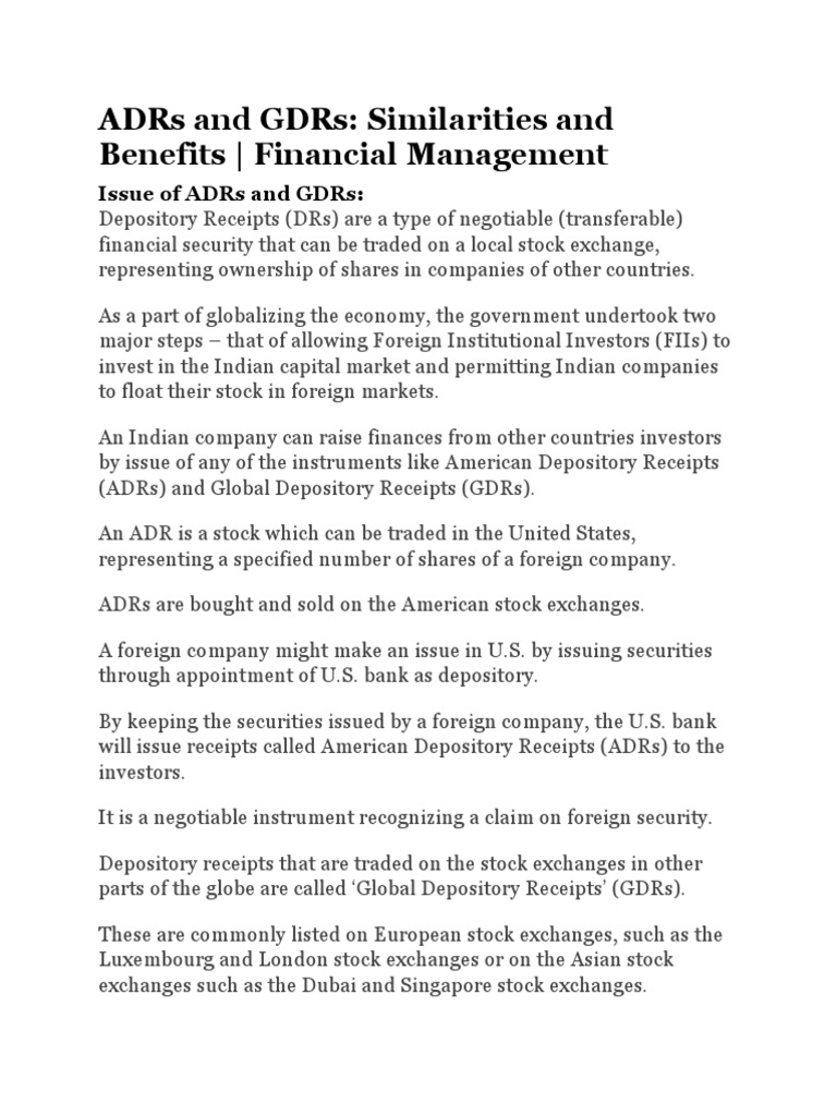 ADR and GDR | PDF | American Depositary Receipt | Stocks