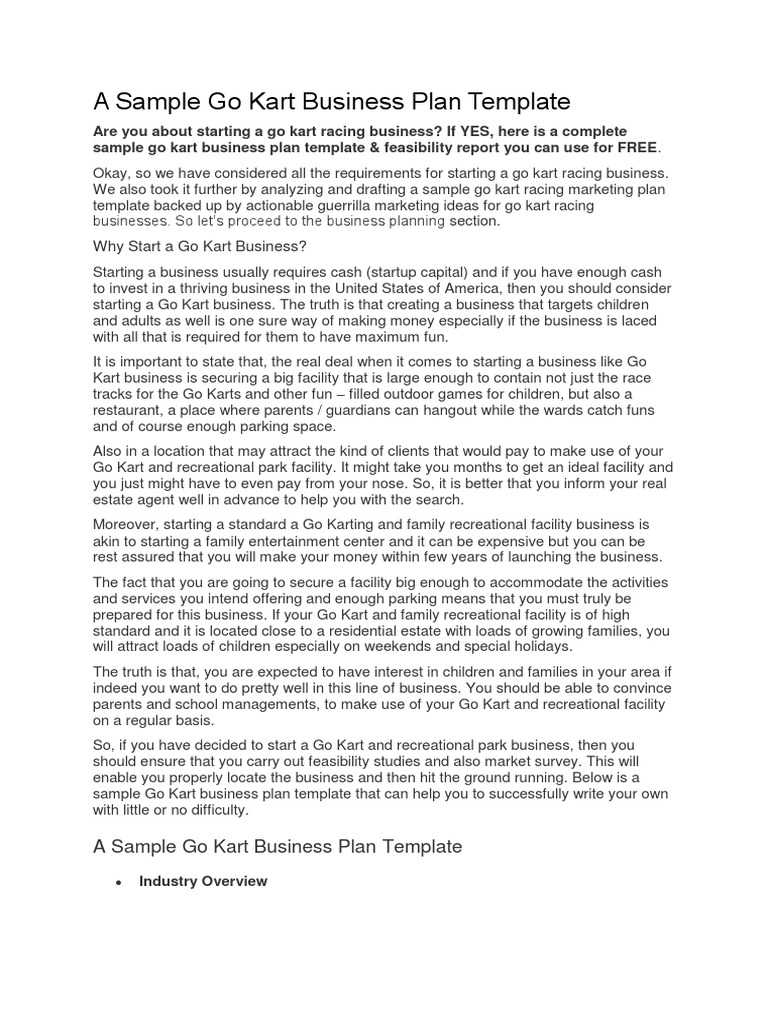 A Sample Go Kart Business Plan Template | PDF | Point Of Sale | Business