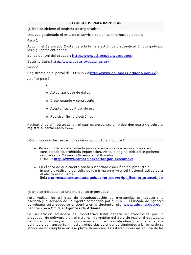Requisitos para Importar y Exportar | PDF | aduana | Arancel