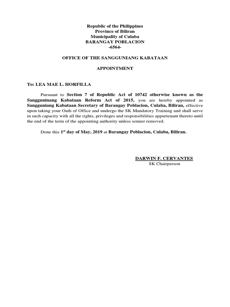 SK Appointment | PDF | Constitutional Law | Social Institutions