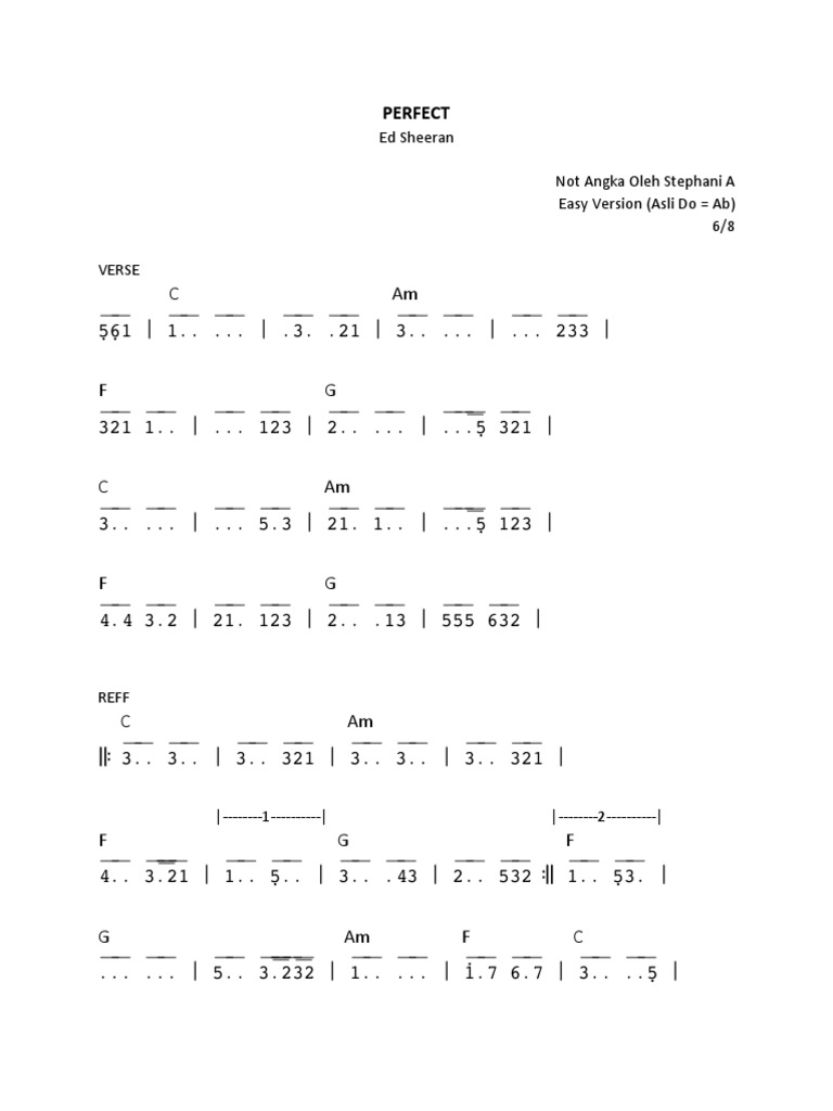 Perfect: Ed Sheeran Not Angka Oleh Stephani A Easy Version (Asli Do Ab ...