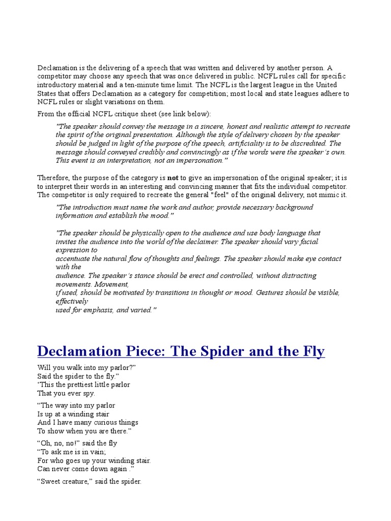 Declamation Piece: The Spider and The Fly | PDF | Satan | Jesus