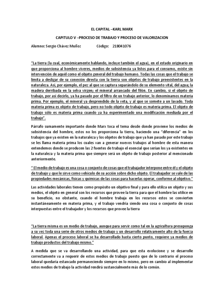 El Capital Capitulo 5 | PDF | Capitalismo | Excedente económico