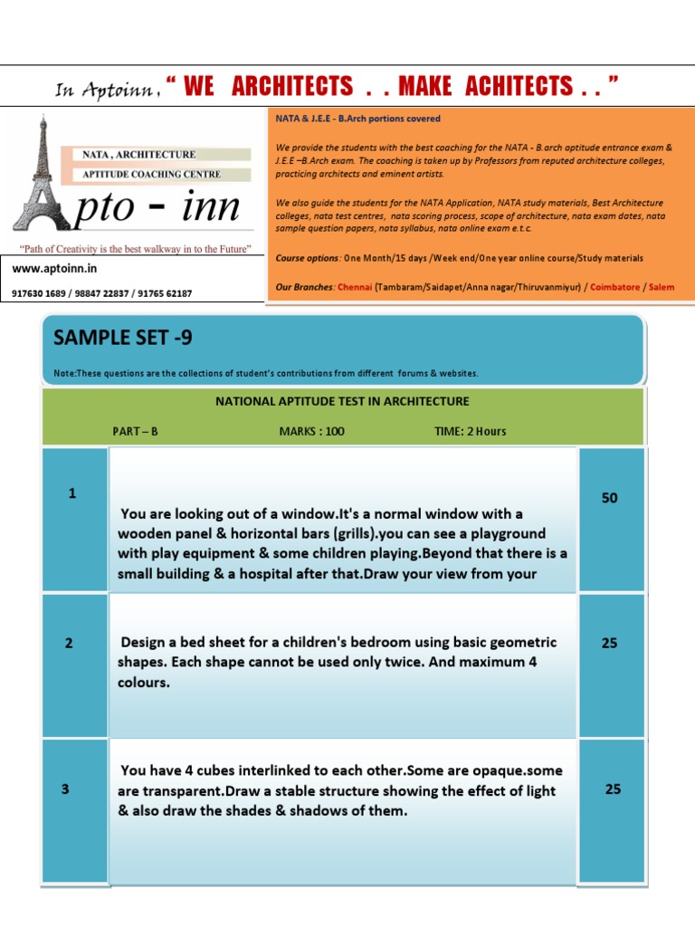 Sample Paper Aptoinn Nata Sample Model Question Paper - 9 | PDF | Test ...