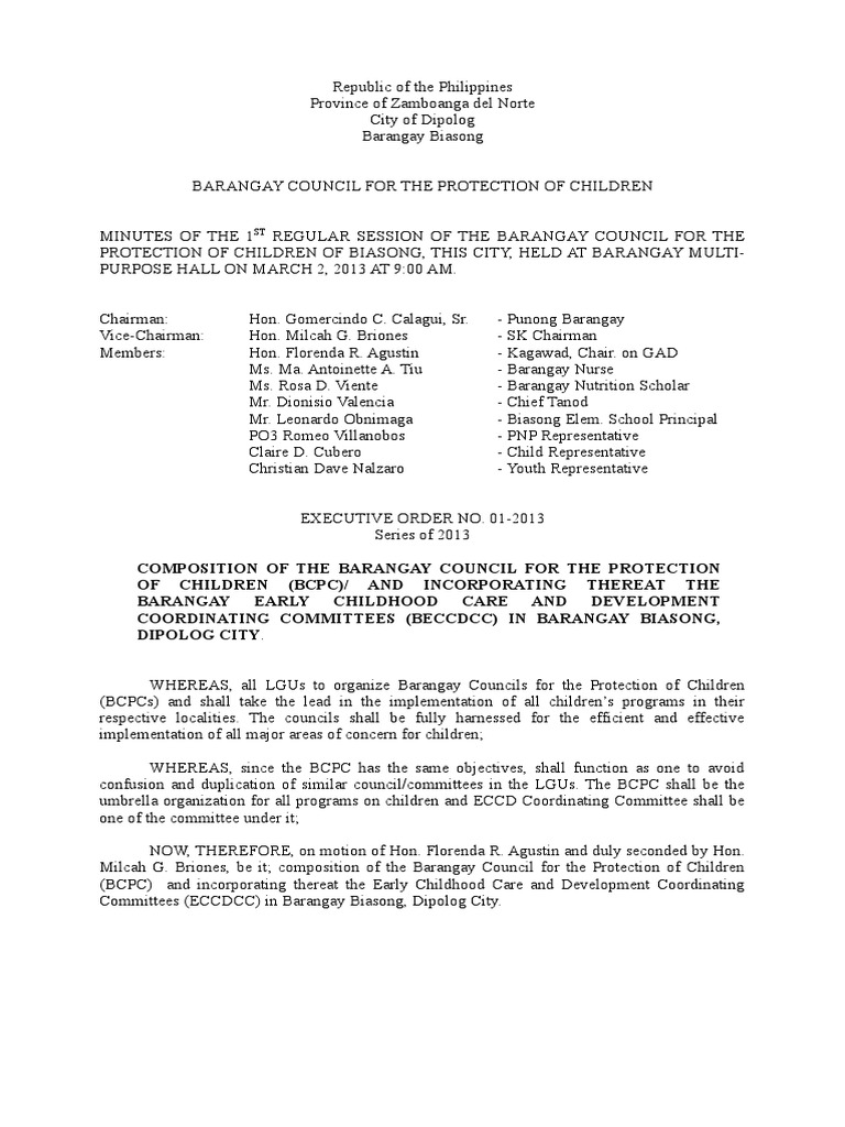 Executive Order No. 01-2013 BCPC Beccdcc | Download Free PDF ...