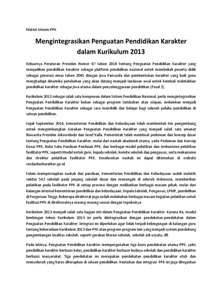 Mengintegrasikan Penguatan Pendidikan Karakter Dalam Kurikulum 2013 | PDF